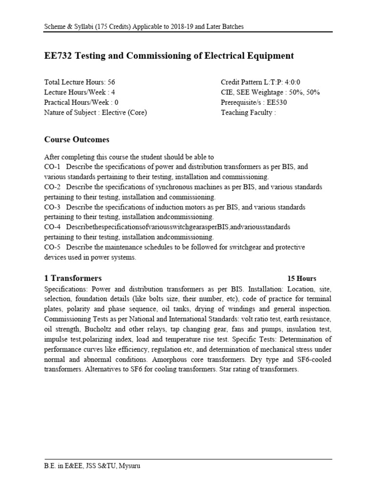 Testing and Commissioning of Electrical Equipment | PDF | Transformer ...