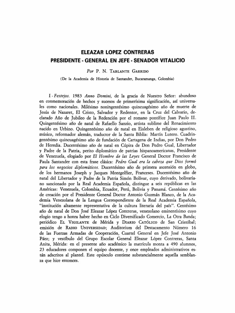 Eleazar Lopez Contreras Presidente - General en Jefe - Senador ...