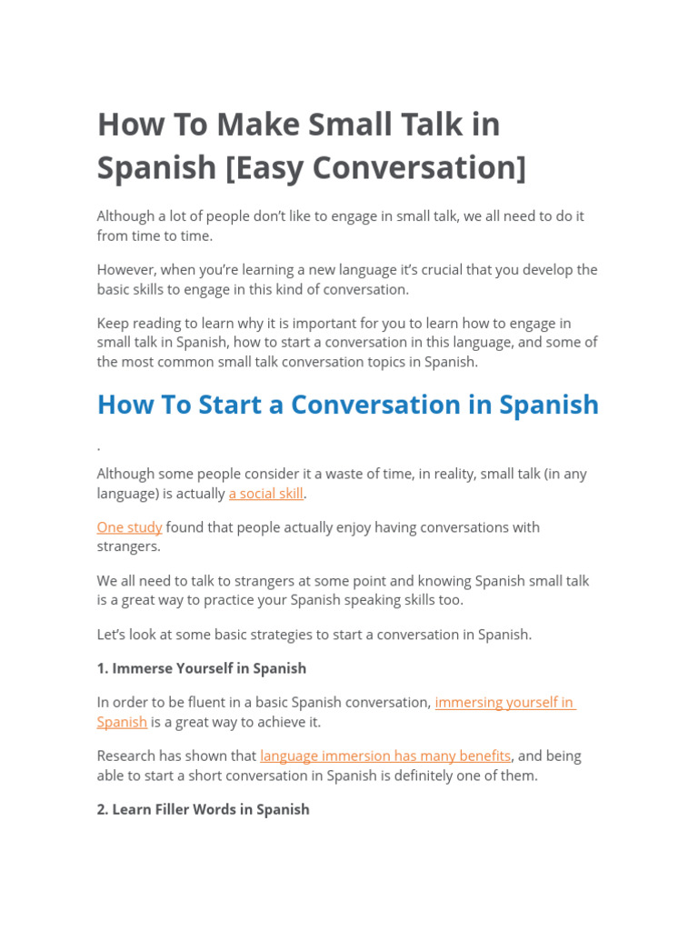 How To Make Small Talk in Spanish | PDF | Conversation | Human ...