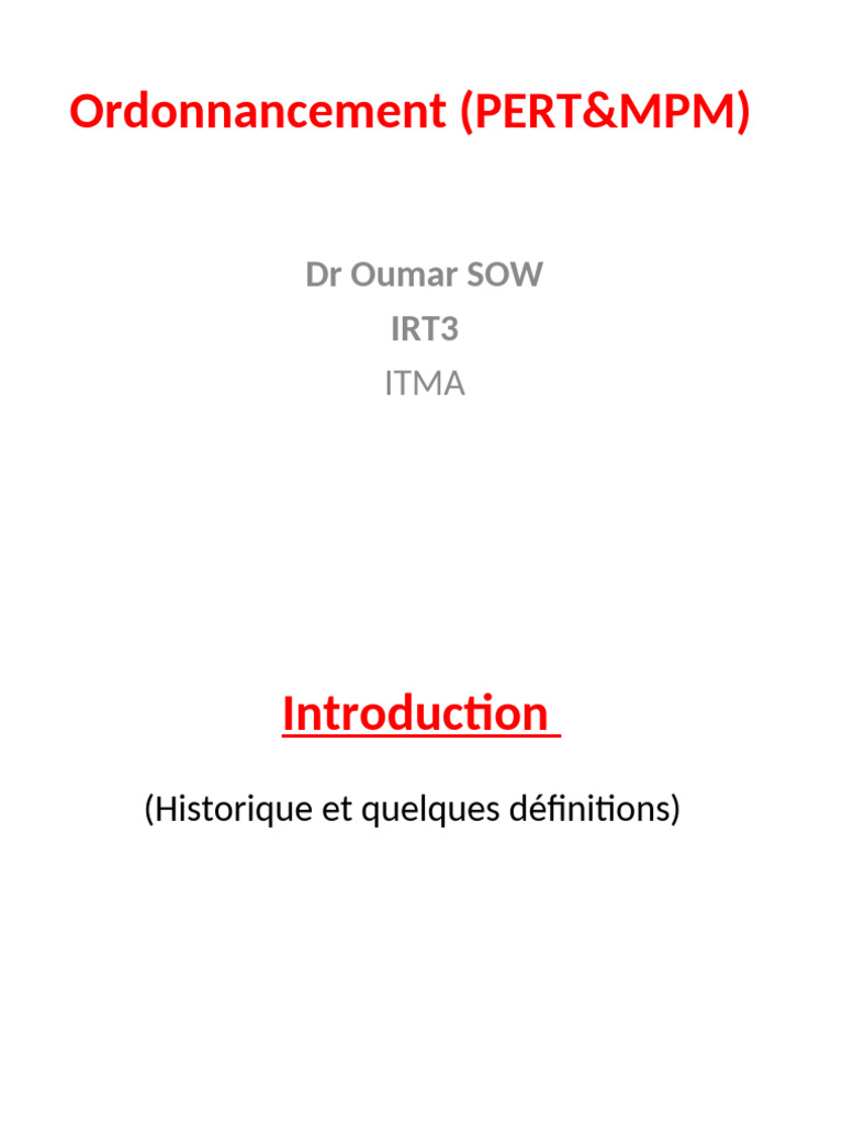 Ordonnancement PERT et MPM en projets | PDF | Théorie des graphes ...