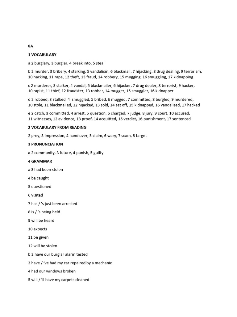 Crime Vocabulary and Grammar Guide | PDF | Burglary | Theft