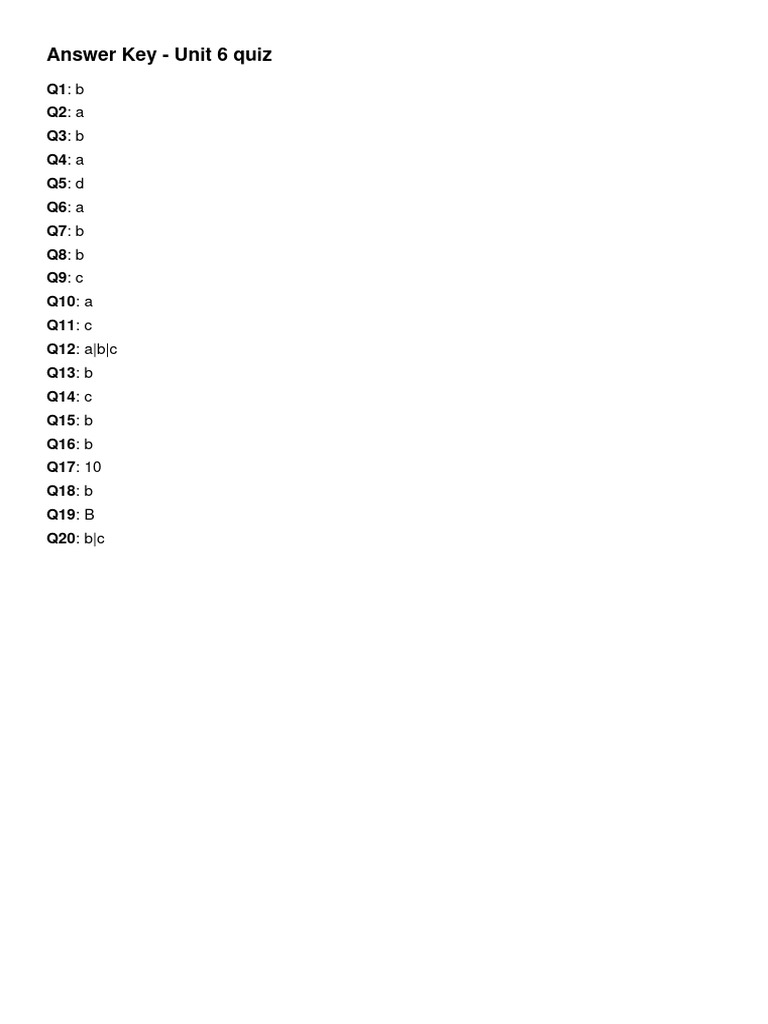 Unit 6 Quiz Key | PDF Unit 6 Quiz Key | PDF