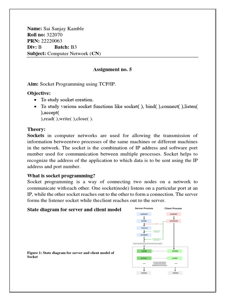 B3 - 322070 - Sai Kamble - Assig - 5 | PDF | Network Socket | Port (Computer Networking)
