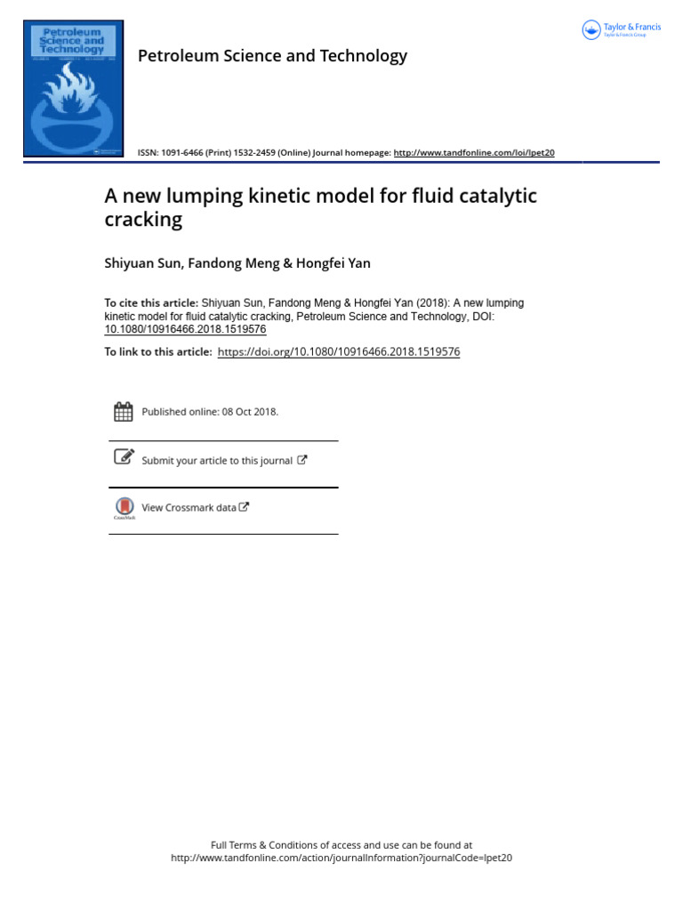 A New Lumping Kinetic Model For Fluid Catalytic Cracking: Petroleum ...