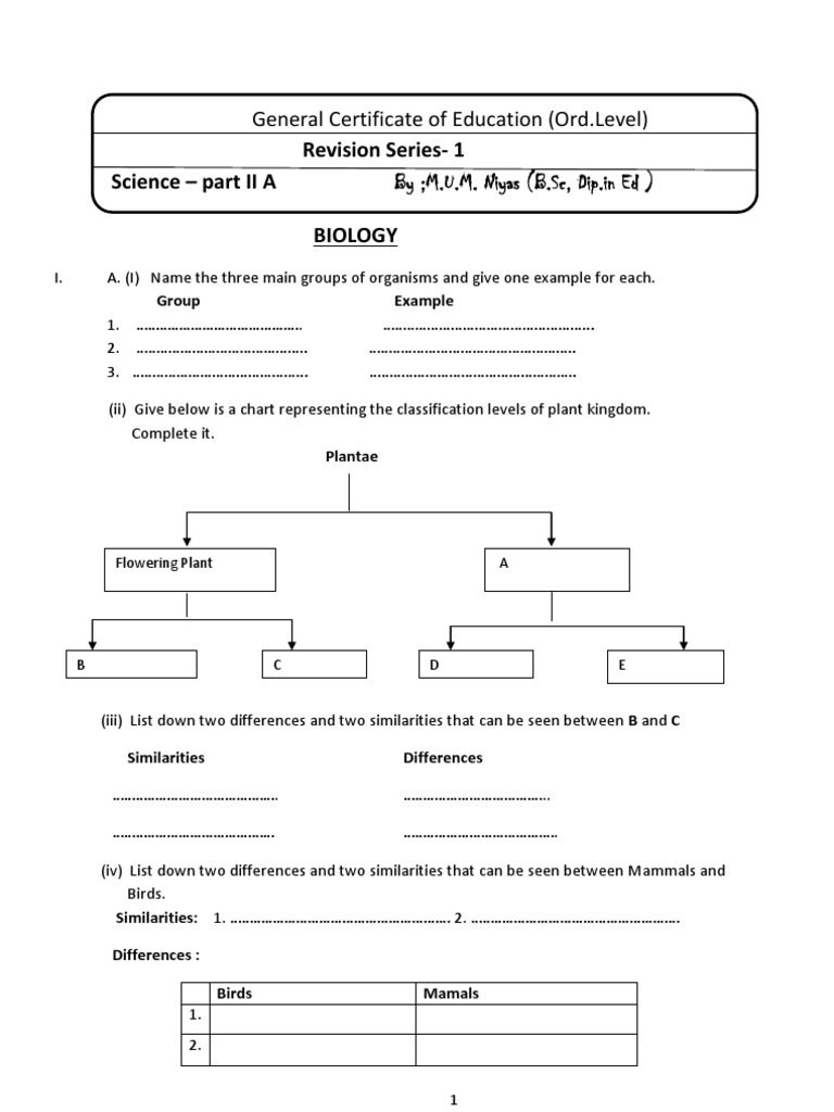 Revision Series-1 Science - Part II A | PDF | Tissue (Biology) | Zoology