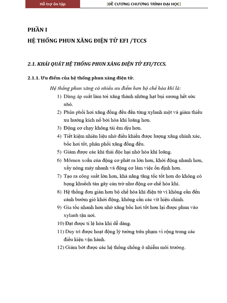 Đồ án tốt nghiệp Hệ thống phun xăng điện tử EFI TCCS | PDF