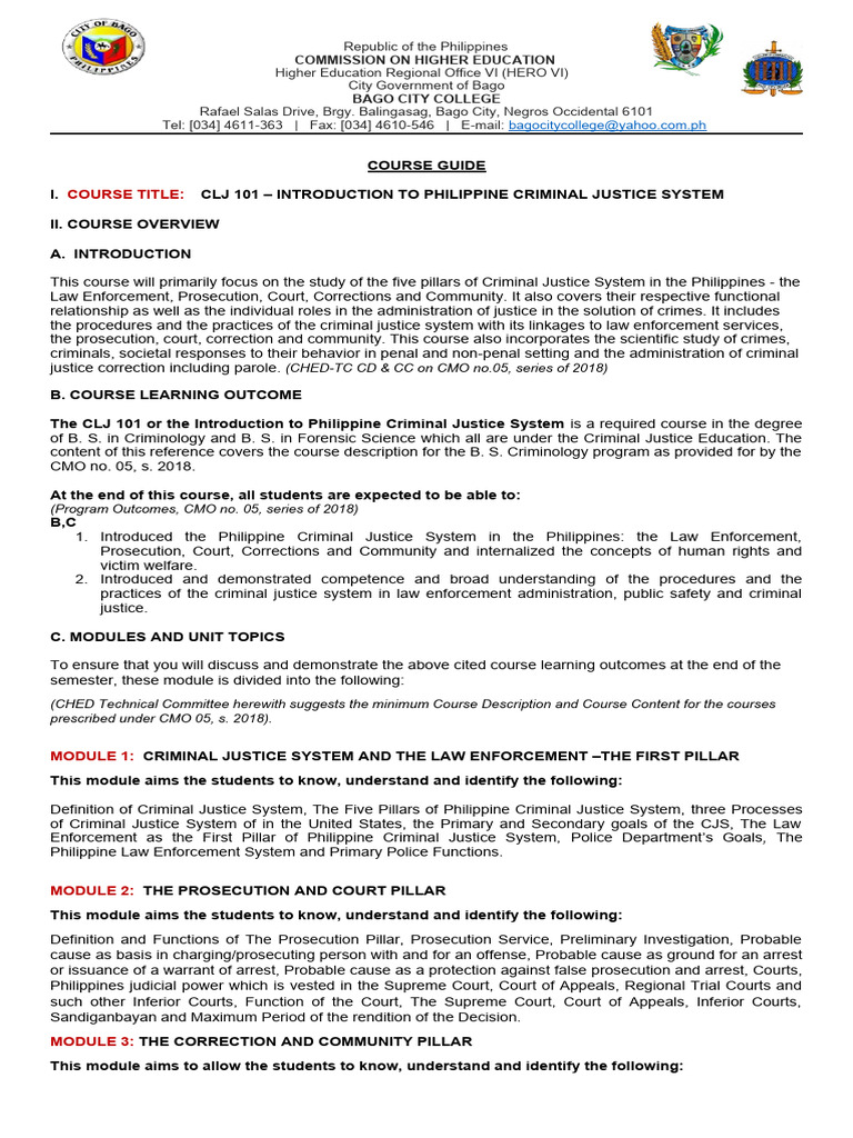 CLJ 101 - Course Guide | PDF | Prosecutor | Online And Offline