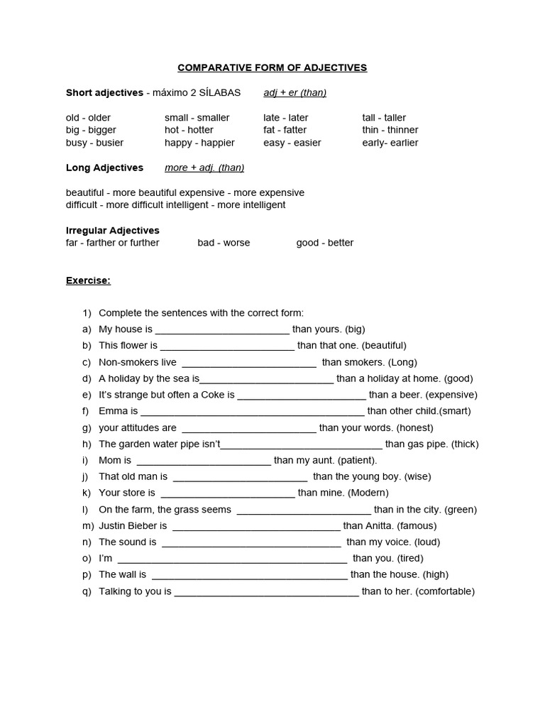 Comparative Form of Adjectives | PDF