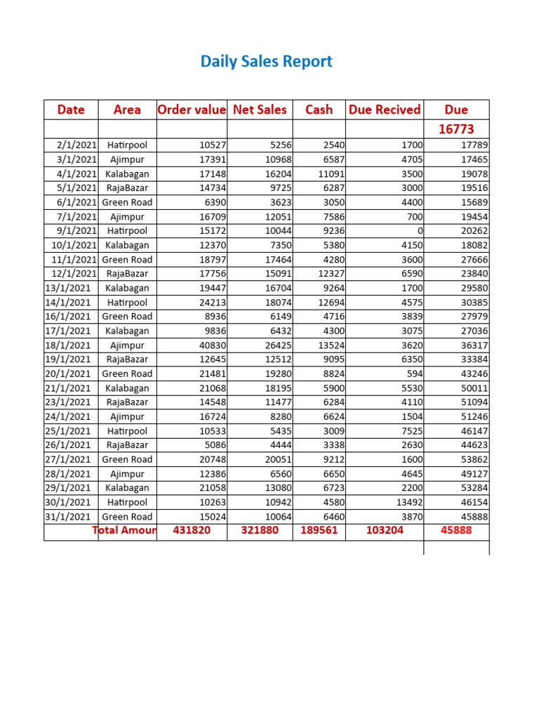 Daily Sales Report-January 2021 | PDF | Money | Financial Services