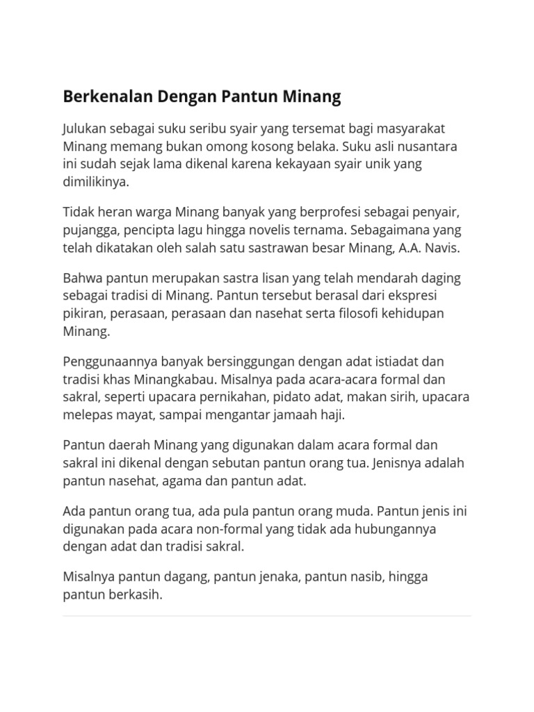 Berkenalan Dengan Pantun Minang | PDF Berkenalan Dengan Pantun Minang | PDF