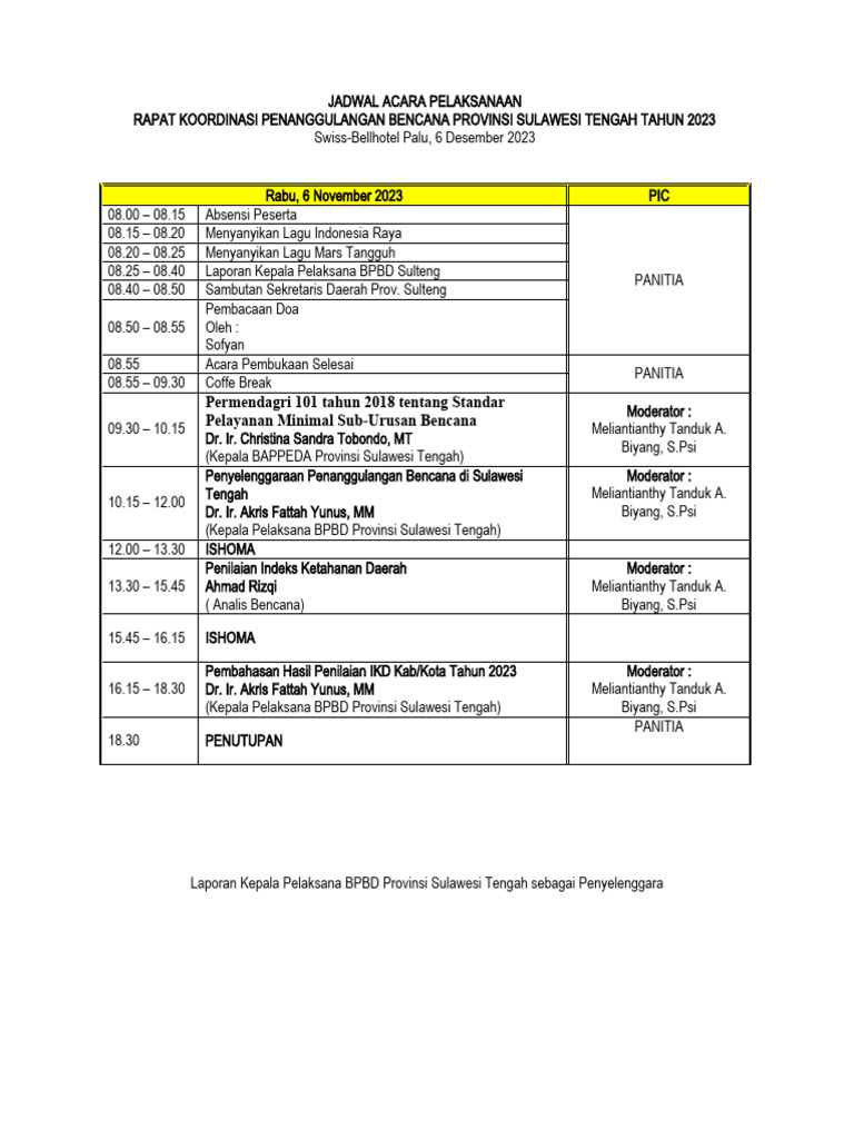 Jadwal Acara Rakor PB 2023 | PDF