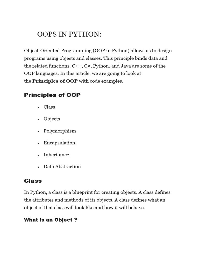 Oops In Python Pdf Object Oriented Programming Class Computer