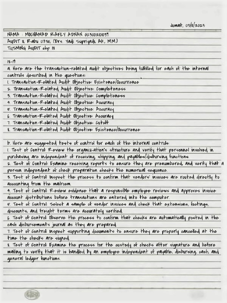 Mochamad Rafly Adnan - Tusming AUDIT 2 - CHP 18 | PDF
