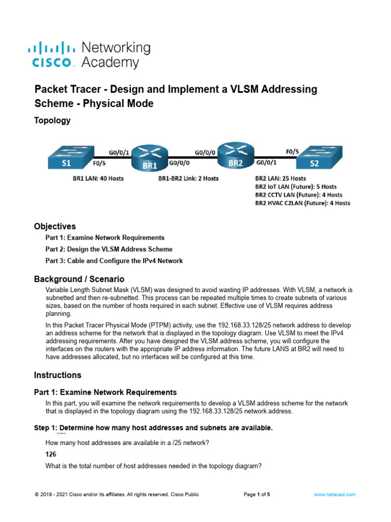Design and Implement A VLSM Addressing Scheme Physical Mode Vastused ...