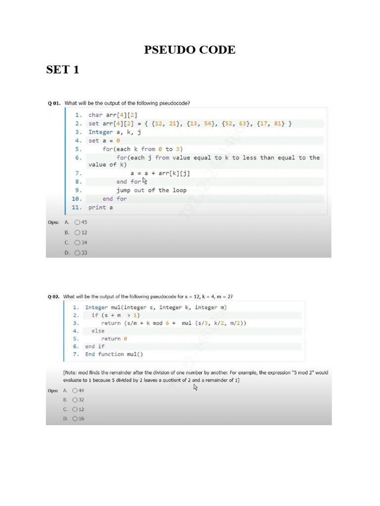 Hexaware - Pseudocode (All Sets) - 1 | PDF