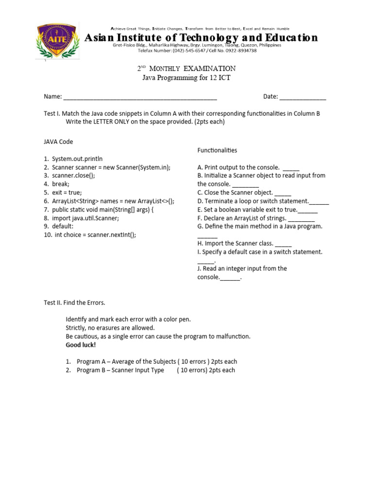 2nd Monthly Exam JAVA | PDF | Software | Information Technology