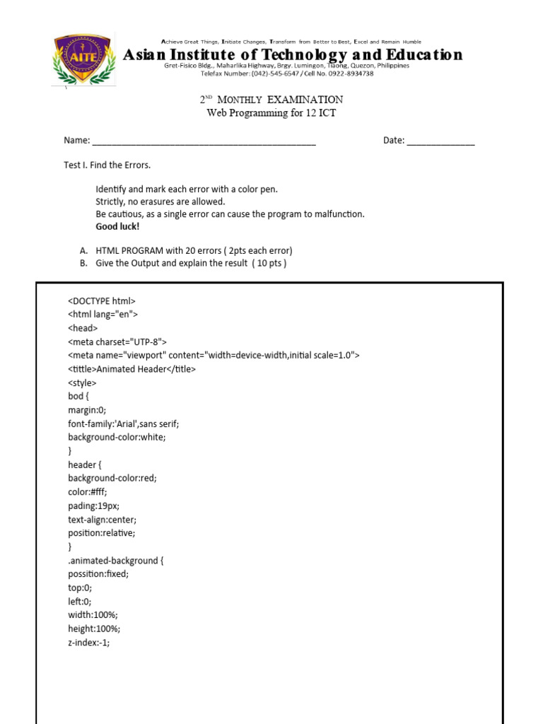 2nd Monthly Exam Web | PDF | Html | Software Engineering
