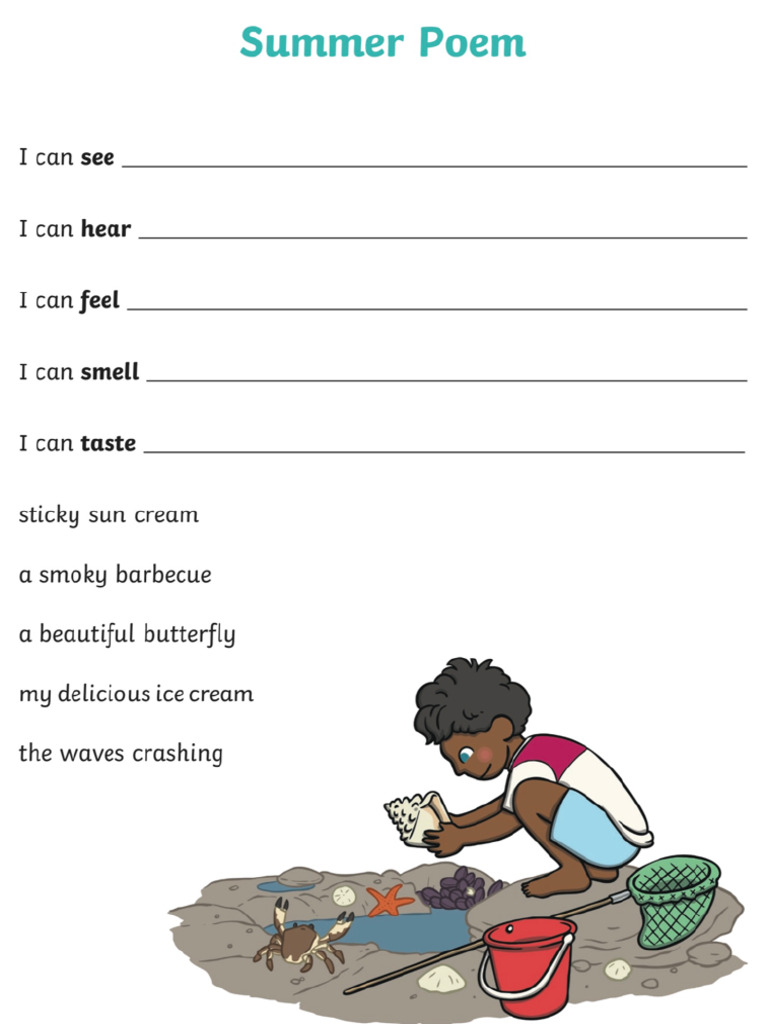 Create Your Own Summer Senses Poem. 3 Differentiated Options | PDF