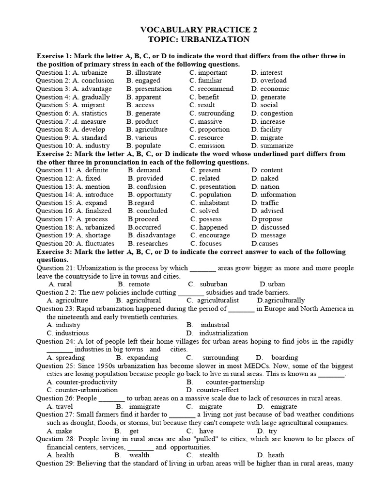 Vocabulary 2 Urbanization | PDF | Urbanization | Rural Area