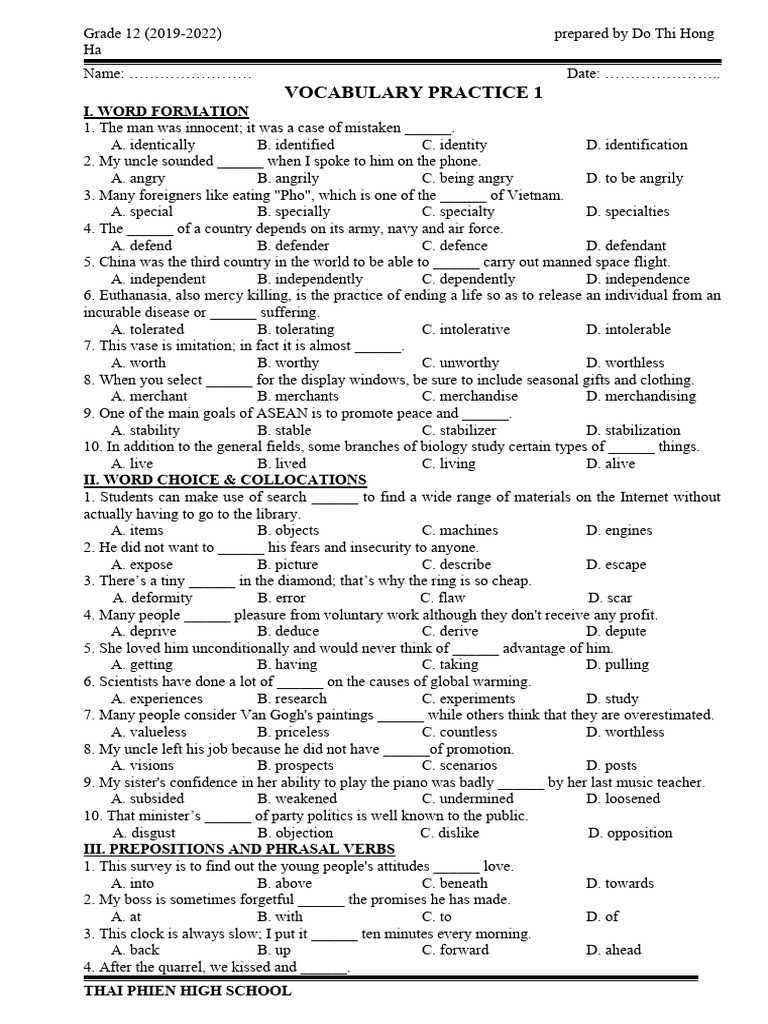 Vocabulary Practice 1 | PDF