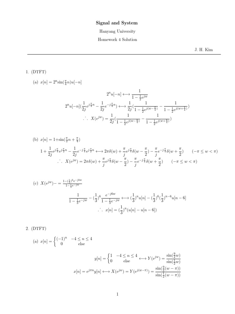 Signal and System HW4 - Solution | PDF