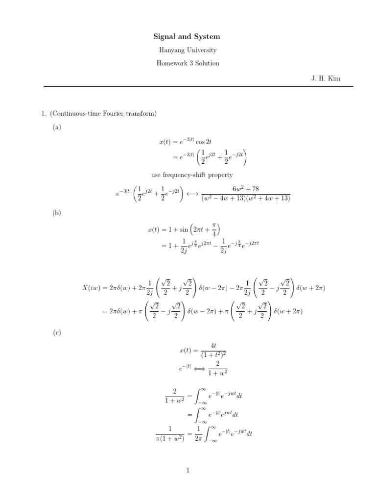 Signal and System HW3 - Solution | PDF | Harmonic Analysis | Mathematical Objects
