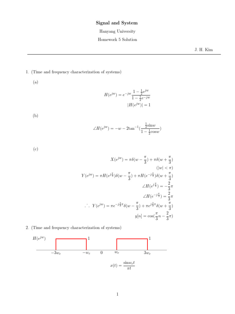 Signal and System HW5 - Solution | PDF