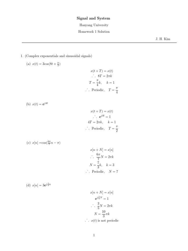 Signal Systems Homework Solutions | PDF | Ordinary Differential ...