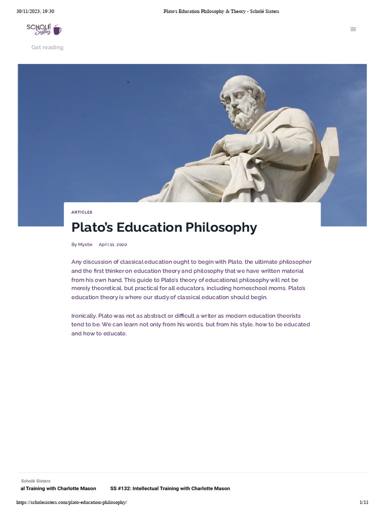 Plato S Education Philosophy Theory Scholé Sisters Pdf Plato