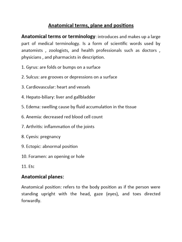 Understanding Anatomical Terms and Planes | PDF | Anatomical Terms Of ...