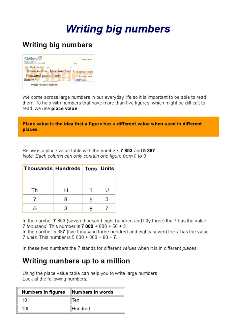 Writing Big Numbers | PDF | Cognition | Learning