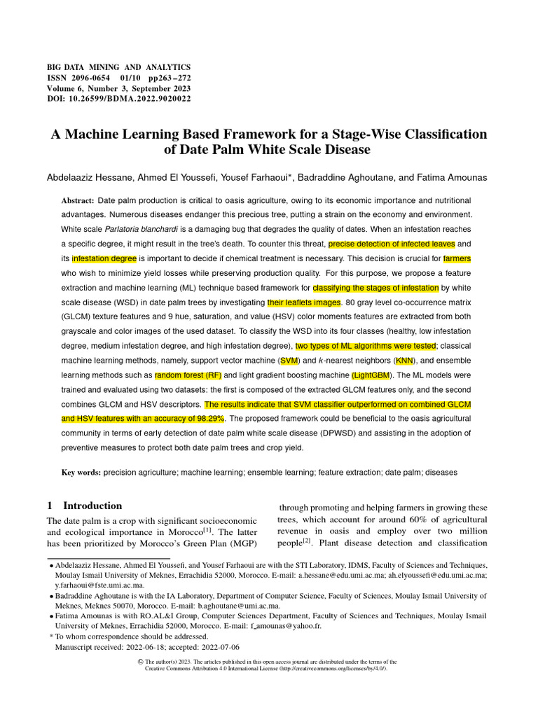 A Machine Learning Based Framework For A Stage-Wise Classification of Date Palm White Scale ...