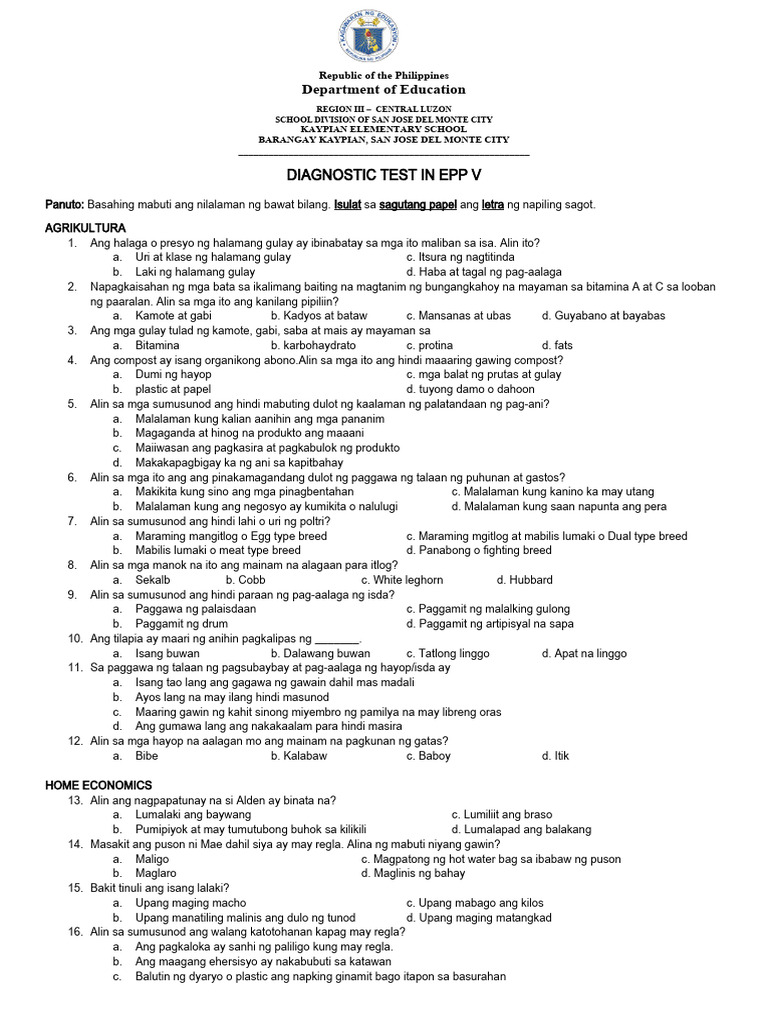 Pre-Test - Epp 5 | PDF