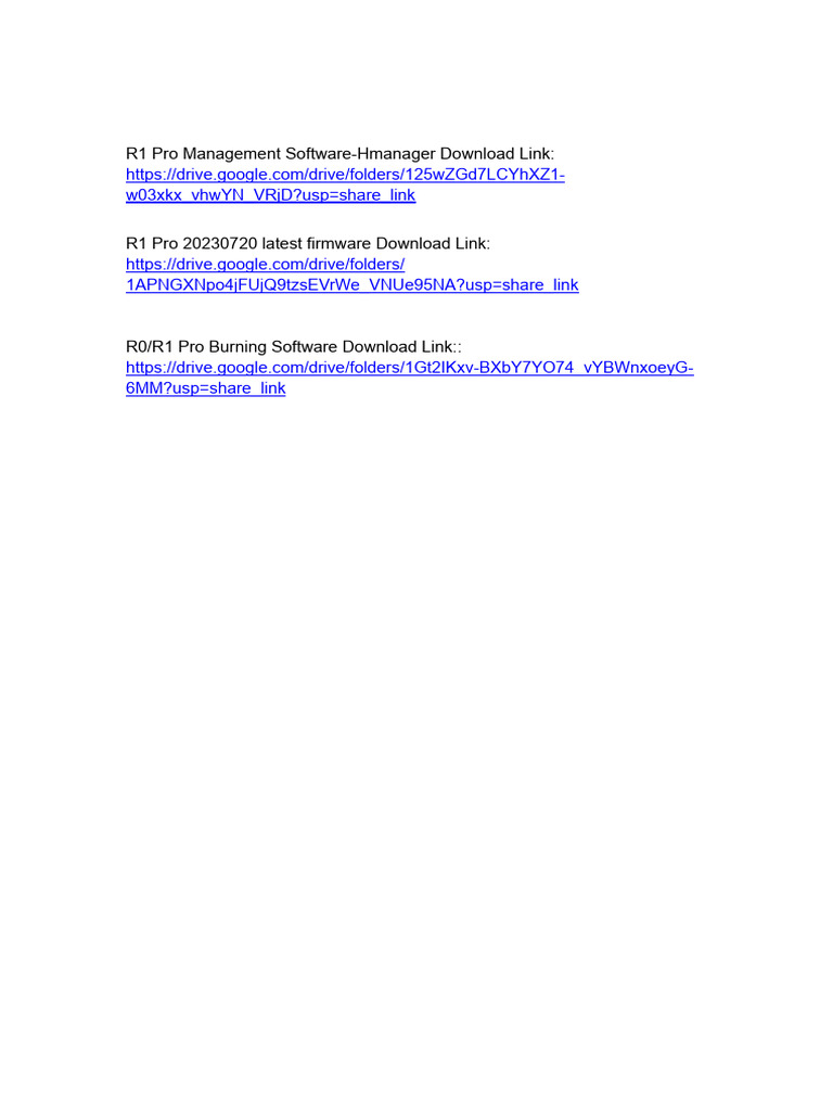 R1 Pro Hmanager Software Download Links | PDF
