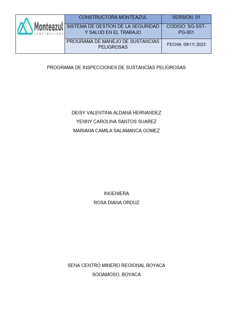 Programa de Inspeccion Planeada | PDF | Química | Ciencias fisicas