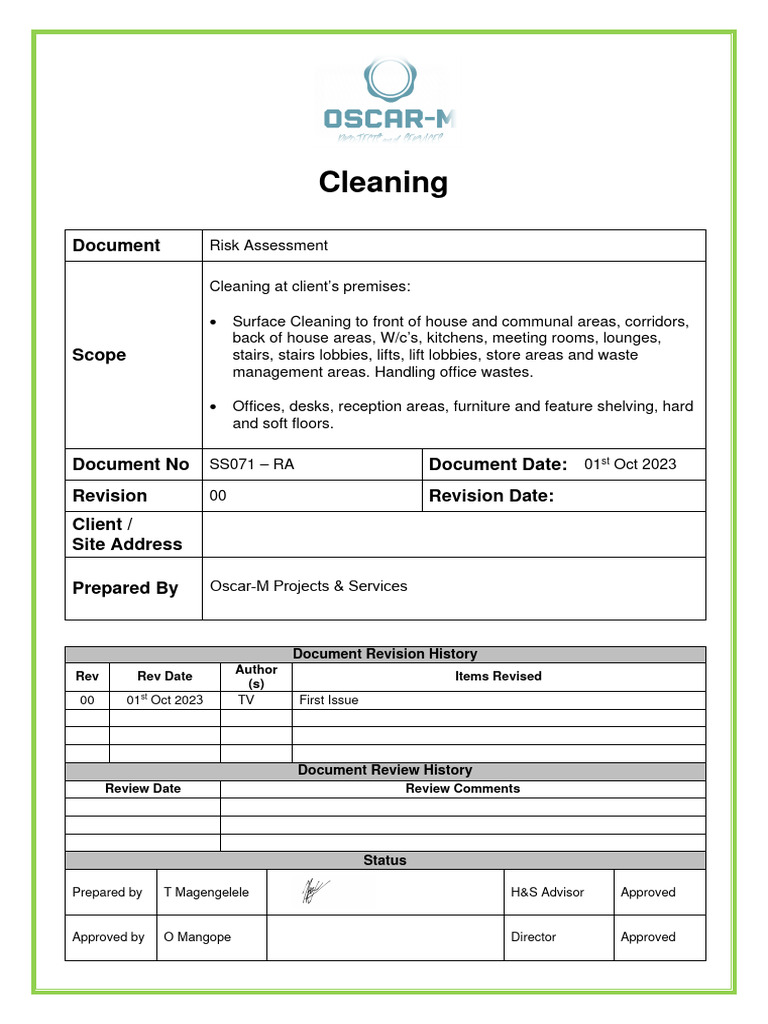 Cleaning Risk Assessment Overview | PDF | Personal Protective Equipment ...