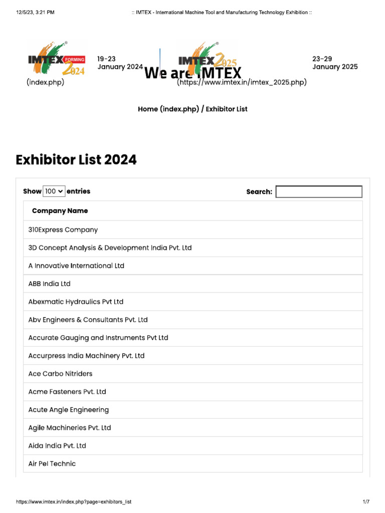 Exhibitor List - IMTEX 24-25 | PDF