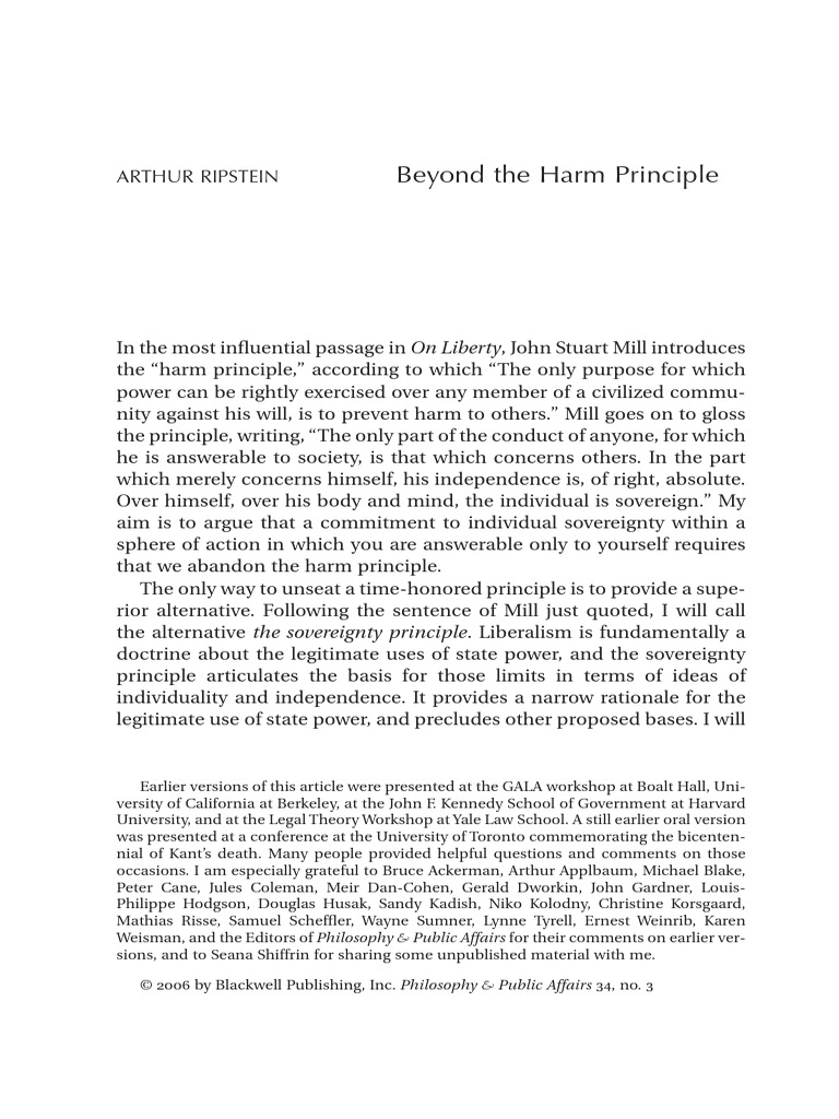 Critique of Mill's Harm Principle | PDF | Justice | Crime & Violence