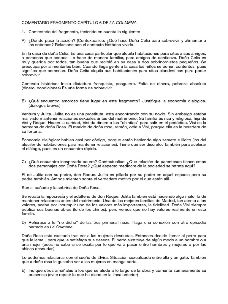 Análisis del Capítulo 6 de La Colmena | PDF