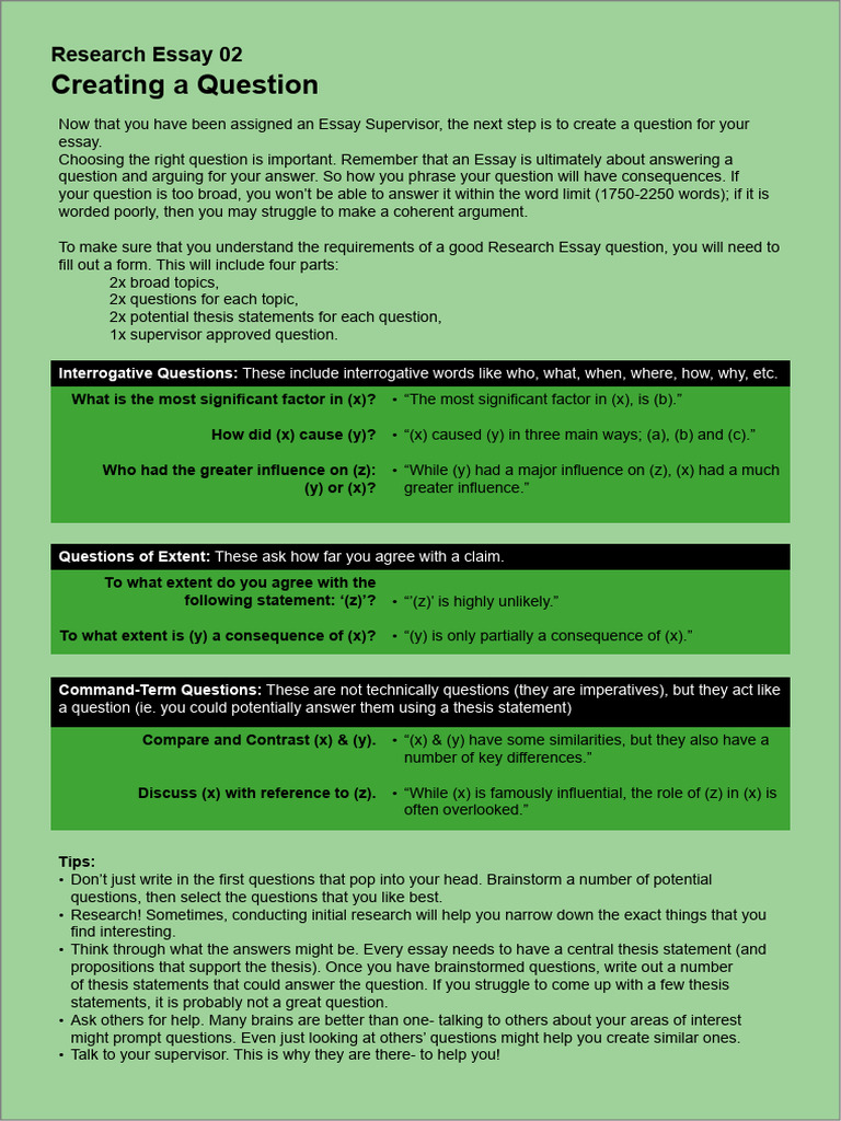 Research Essay 02 - Creating A Question | PDF | Question | Essays