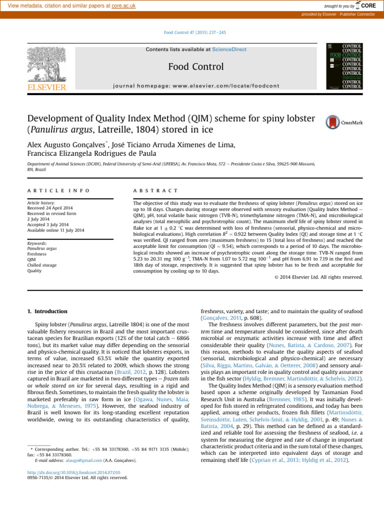 Development of Quality Index Method (QIM) Scheme For Spiny Lobster ...