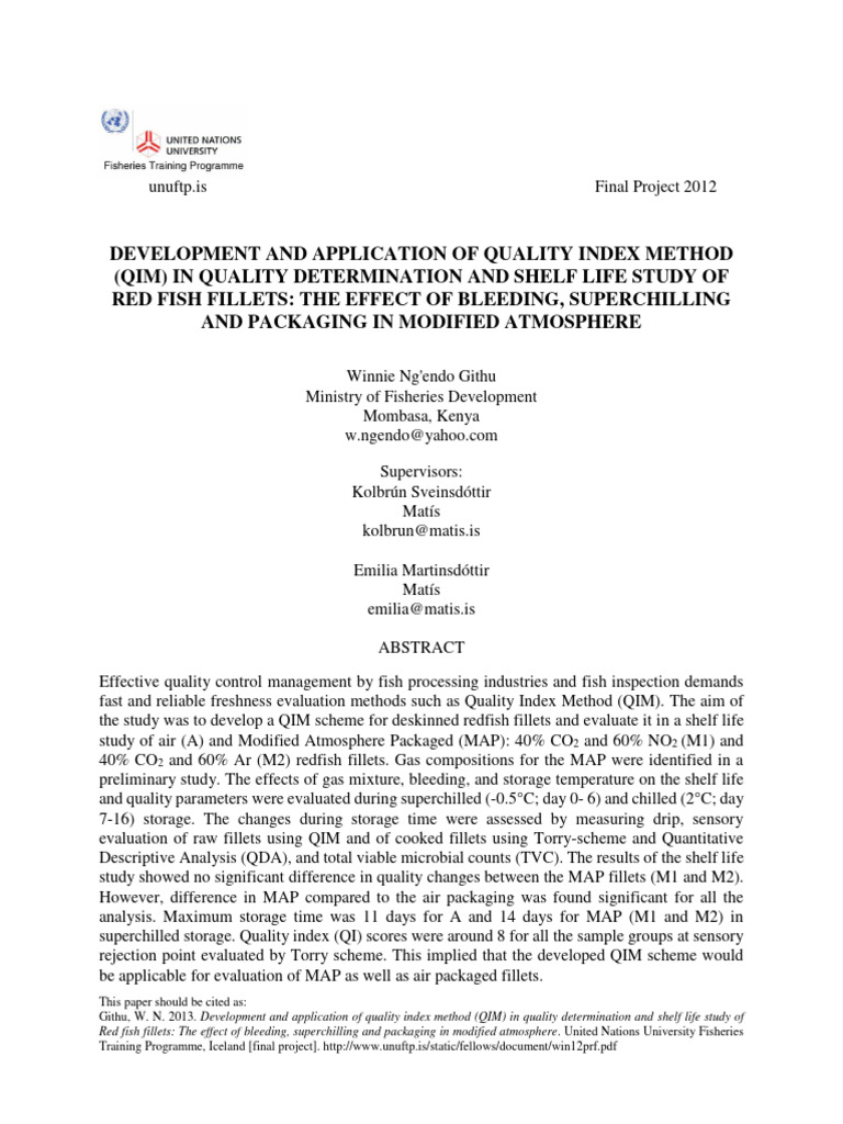 Development and Application of Quality Index Method (Qim) in Quality ...