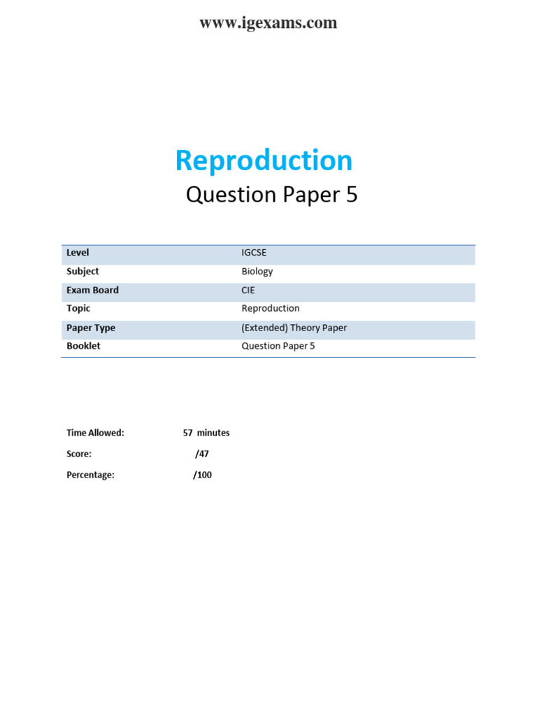 16.5 Reproduction - Igcse Cie Biology - Ext Theory QP | PDF | Placenta ...