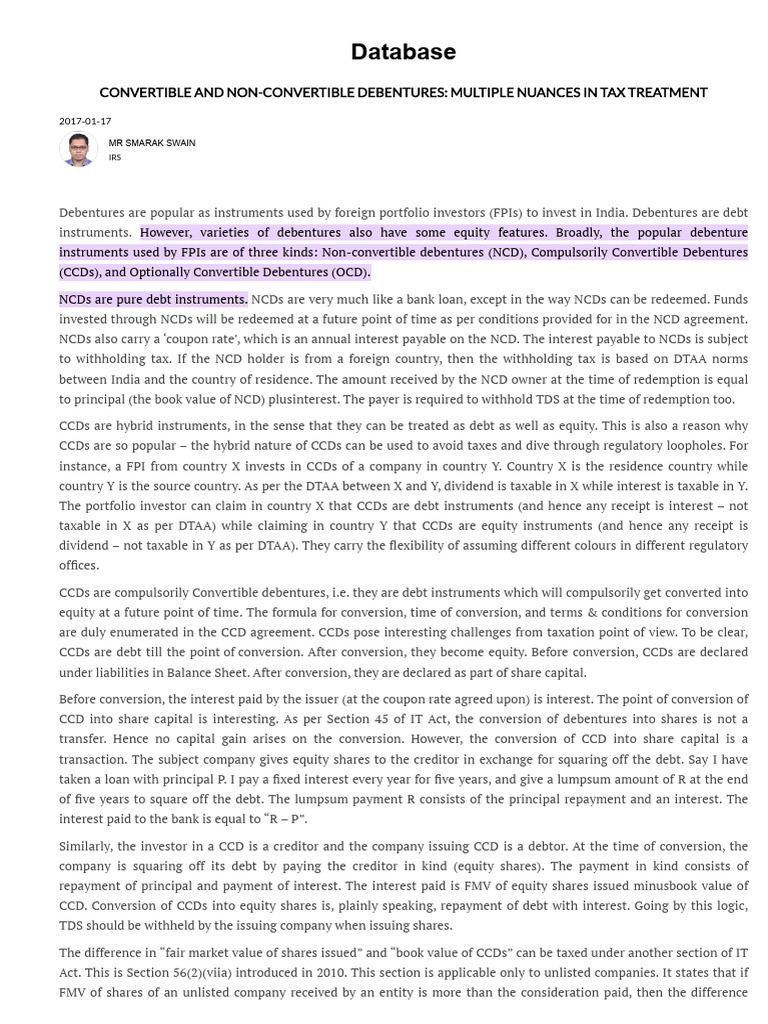 Convertible and Non-Convertible Debentures - Multiple Nuances in Tax ...