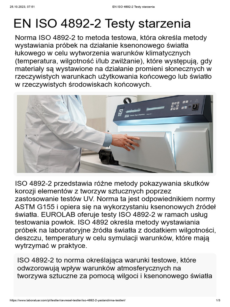 EN ISO 4892-2 Testy Starzenia | PDF