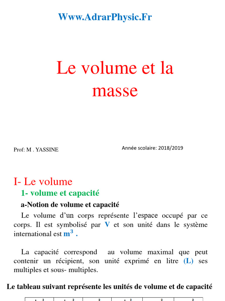 Tableau de conversion masse et volume | PDF | Balance (instrument) | Masse