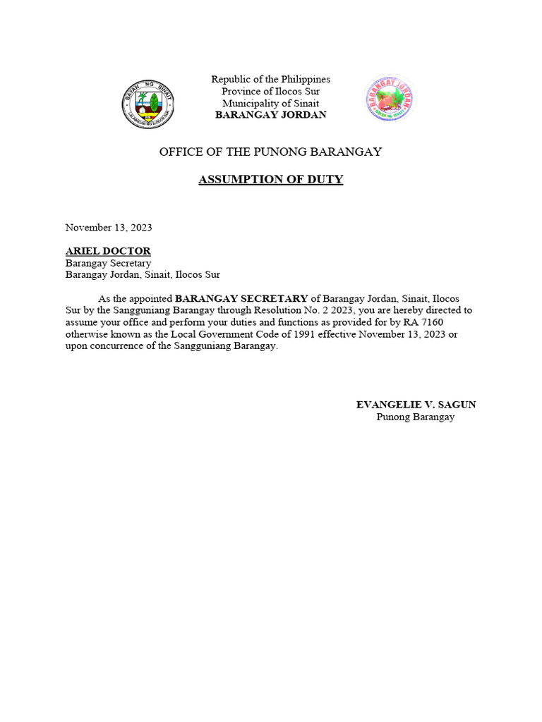 Assumption of Duty | PDF