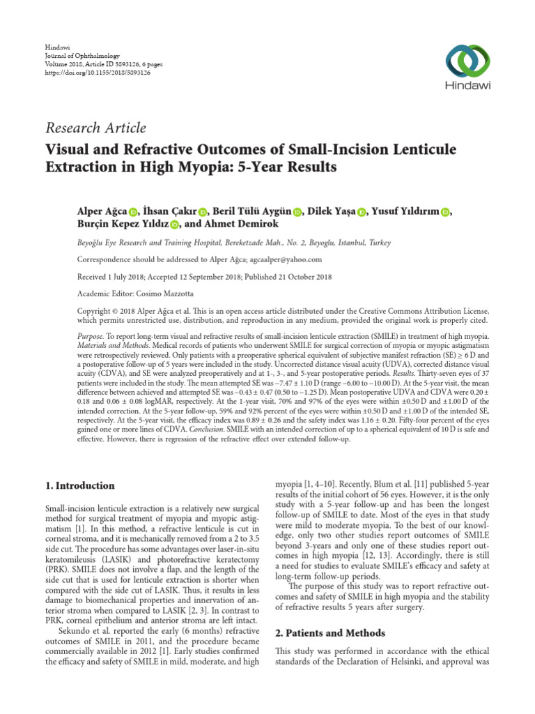 Visual and Refractive Outcomes of Small-Incision Lenticule Extraction ...