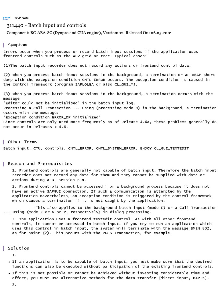 Batch Input and Controls: Symptom | PDF | Systems Engineering | Computer Architecture