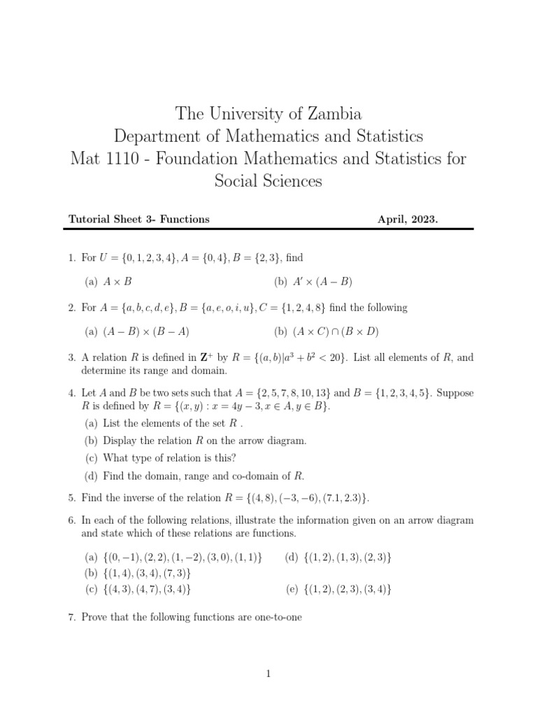 MAT1110 Tutorial 3 | PDF | Mathematical Relations | Functions And Mappings